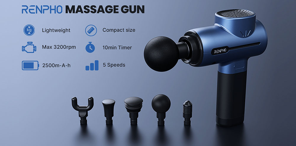 RENPHO R3 Massage Gun Dark Blue - masażer i 5 końcówek - Sklep iSpot.pl